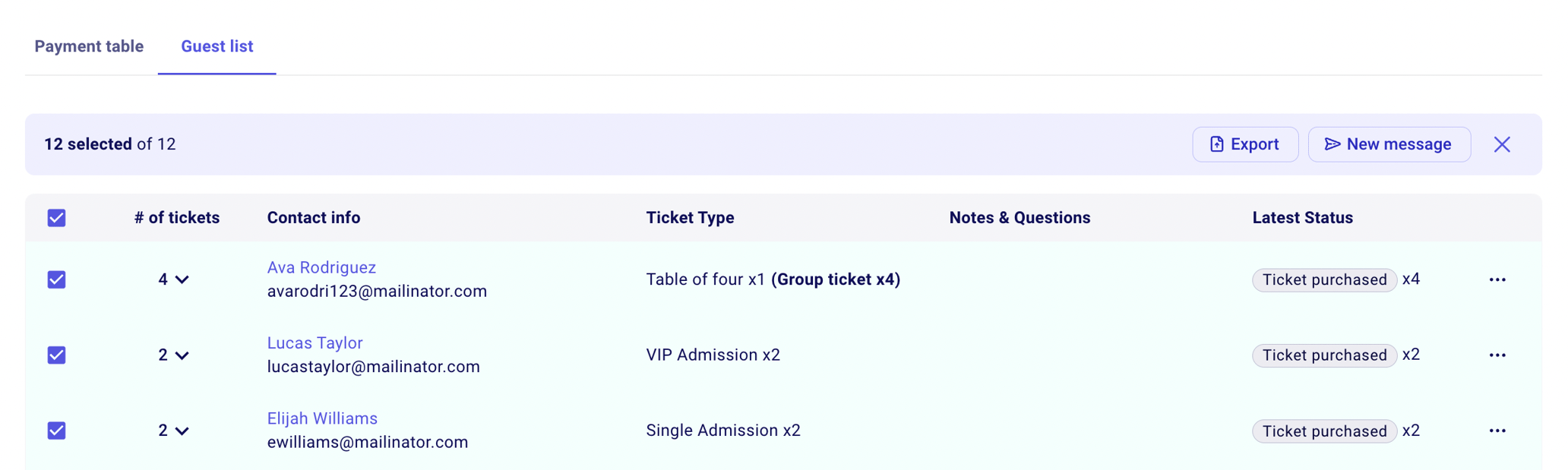 Access and download your event guest or attendee list with answers to questions